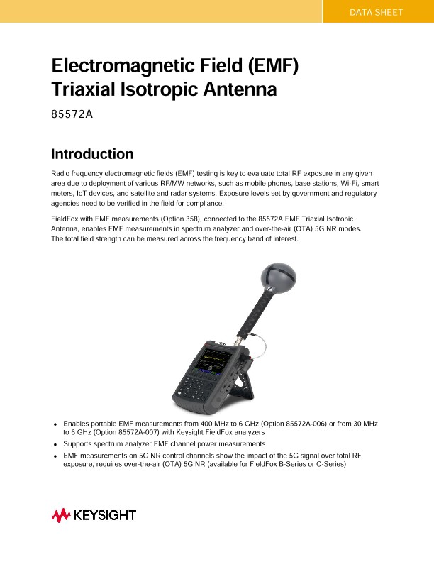 Electromagnetic Field (EMF) Triaxial Isotropic Antenna PDF Asset Page | Keysight
